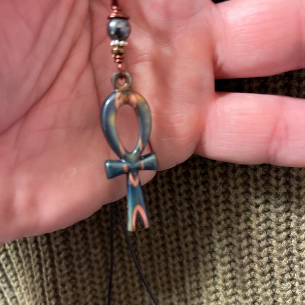 Ankh Necklace - 7th Anniversary Gift -flame Colored Copper Ankh ...