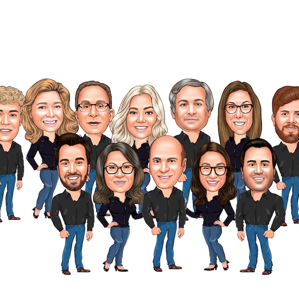 Custom Group Caricature, Custom Group Cartoon Portrait, Custom Company ...