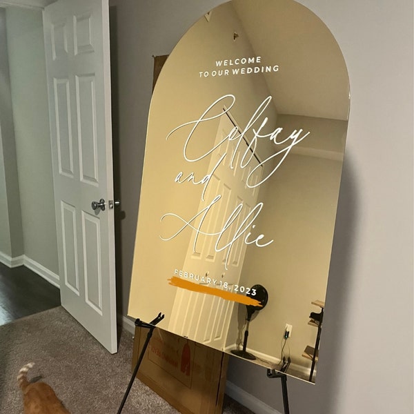Gold Mirror Welcome Sign - Arched Shaped Wedding Sign - Wedding ...