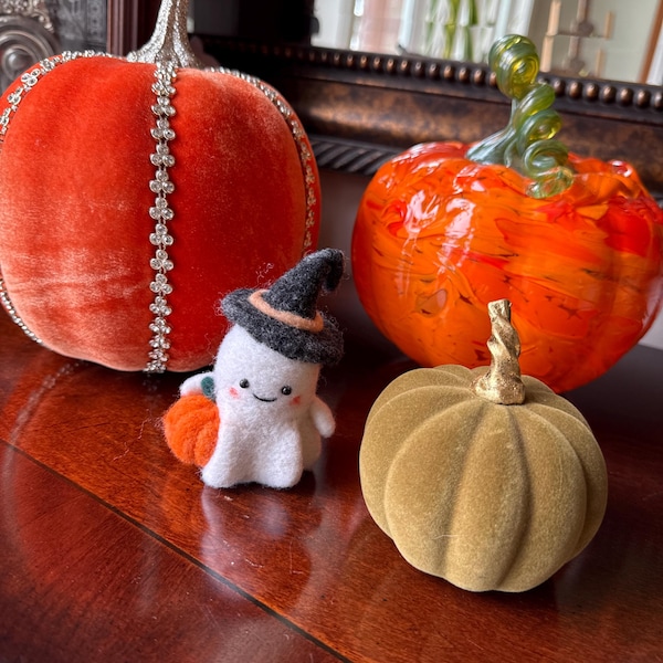 Adopt a Ghost, Handmade Felt Halloween Ghost Pumpkin With Wizard Hat ...