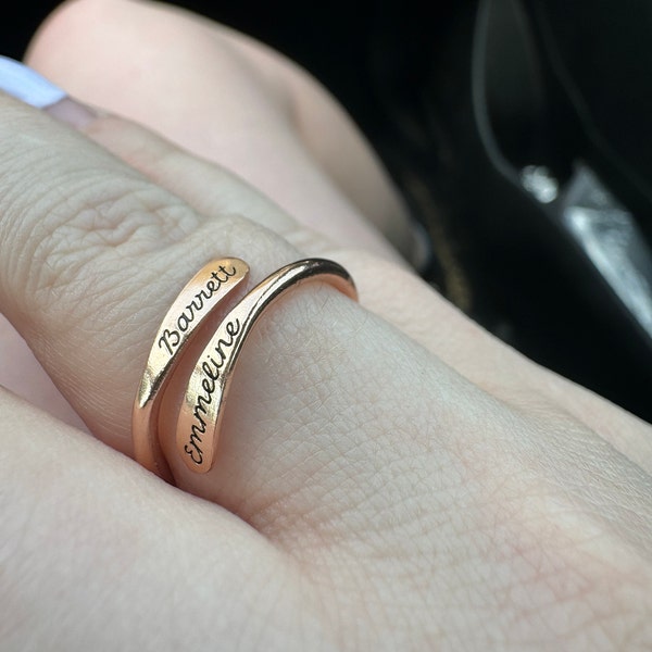 Rounded Edge Wrap Name Ring by Caitlyn Minimalist • Custom Engraved ...