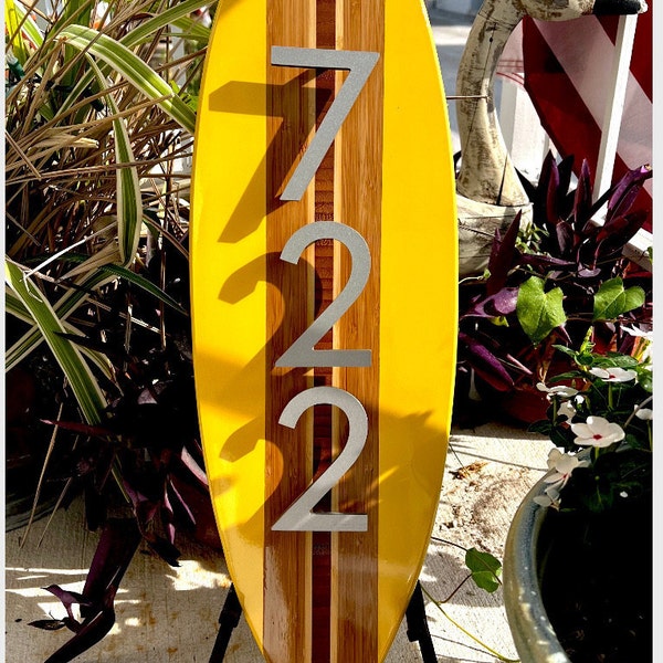 Surfboard Coastal Beach House Address Number Plaque in Seaform Green ...