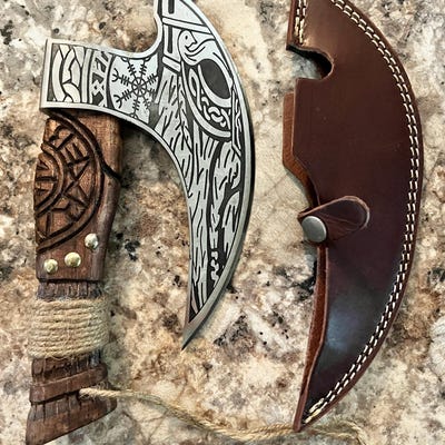 Custom Viking Axe, Viking Bearded Axe, Raven Engraved Axe, Viking ...