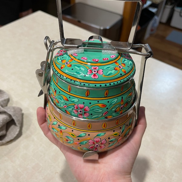 Two Tier Tiffin Box / Hand Painted Indian Style Tiffins/ Decorative ...