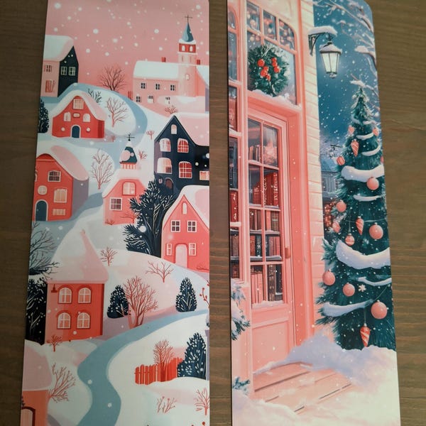 Cute Christmas Bookmark Winter Cottagecore Village Bookmark Book Lover ...