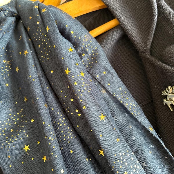 Midnight Blue Star Cotton Scarf: Celestial Hijab Shawl - Etsy