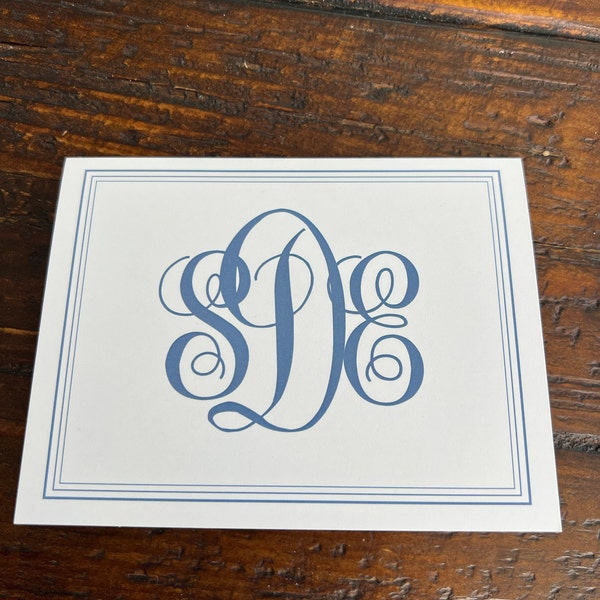 Personalized Monogram Folded Thank You Card, Monogram Folded Stationery ...