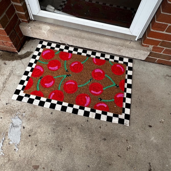 Cherry Coir Doormat, Colorful Fruit Welcome Mat for Spring and Summer ...