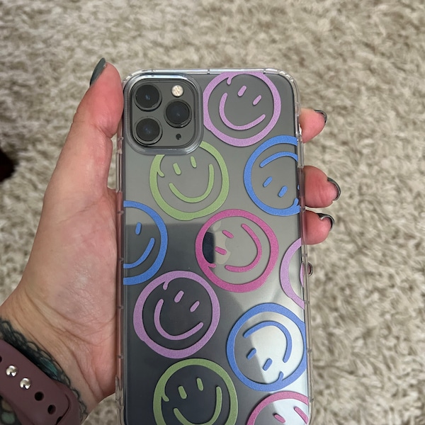 Colorful Smiley Face iPhone Case, Protective Clear Phone Cover - Etsy