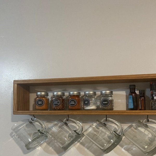 Floating Wood Box Coffee Shelf With Hooks - Etsy