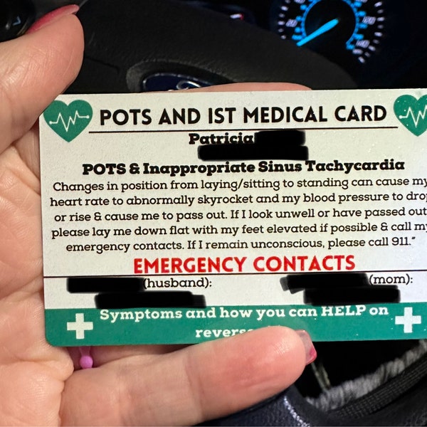 Pots Medical Card, Pots Syndrome Medical Card, Pots Awareness Wallet ...