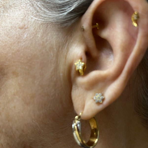 Tiny Diamond Star Rook Hoop Earring • Star Helix Hoop • Rook Earring ...