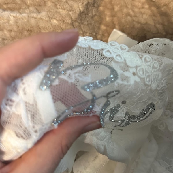 Coquette Bow Bridal Lingerie & Veil Set 2pc • Silver Glam Bride Thong ...