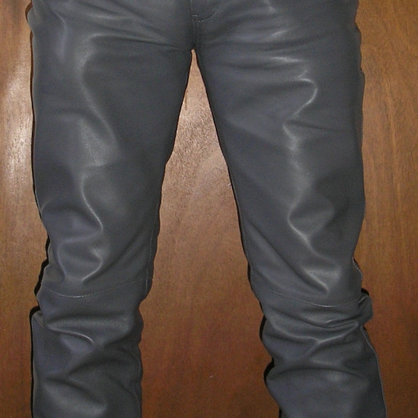 Steel Grey Color Leather Skinny Pipes Drainpipe Skintight Leather Jeans ...