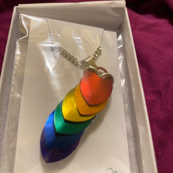 Gay Pride Pendant, Rainbow LGBTQ Flag Necklace, Chainmail Scale Charm ...