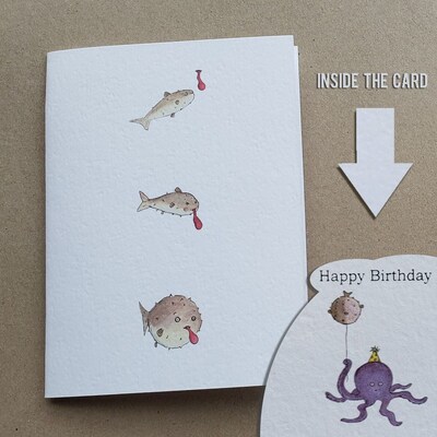 Puffer Fish and Balloon Birthday Card - Etsy
