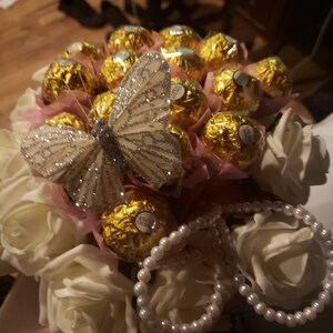 Ferrero Rocher Pink/silver Butterfly Pearls Chocolate Bouquet Any ...