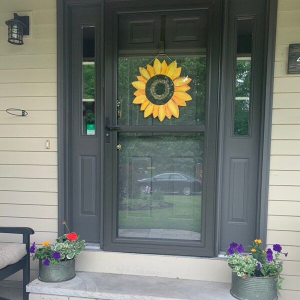 Painted Sunflower Door Hanger, Front Door Decor, Summer Flower, Front ...