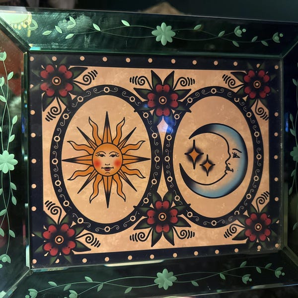 American Traditional Sun and Moon Celestial Tattoo Flash Art Print - Etsy