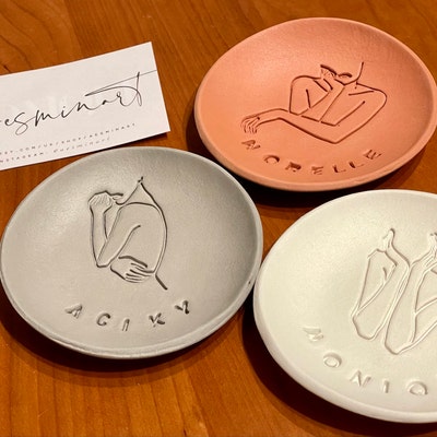 Personalised Handmade Line Art Clay Trinket Dish or Ring Holder Modern ...