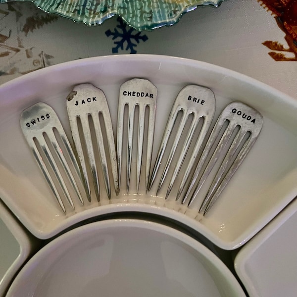 Cheese Markers Handstamped Silver Fork Charcuterie Board Vintage ...