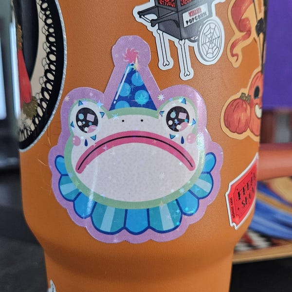 Sad Clown Frog Sticker | Original Sparkle Vinyl Sticker | Glossy ...
