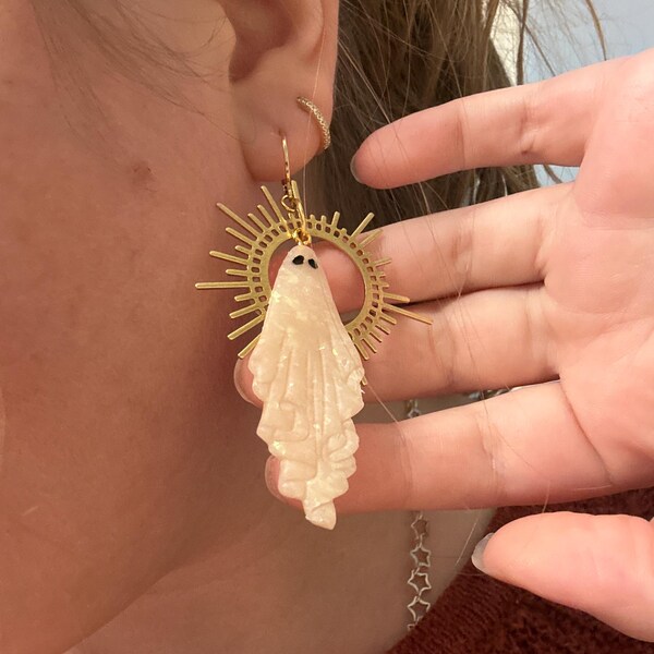 THE ORIGINAL Gold and Opalescent Ghost Earrings | Halloween | Polymer ...