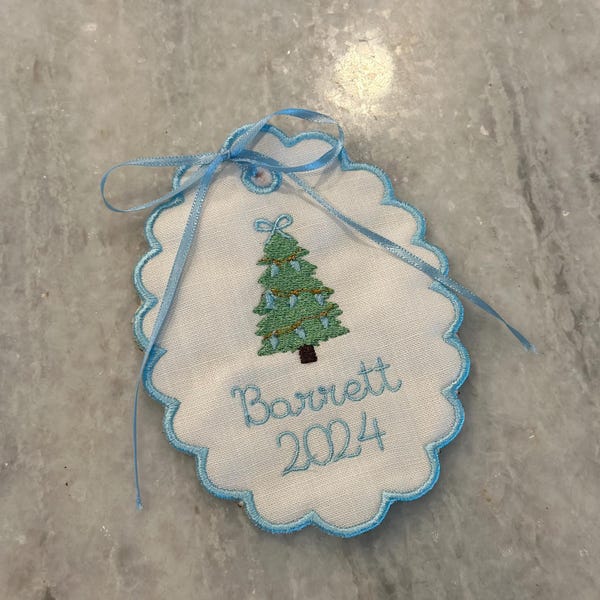 ITH Oval Scalloped Bag Tag Embroidery Design, Machine Embroidery Name ...