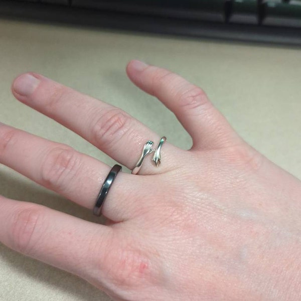925 Sterling Silver Ring, Dainty Love Hug Ring, Hug Hand Ring, Couple Lover Ring, Perfect Gift ...