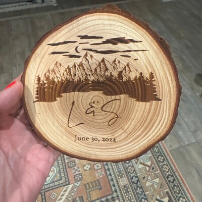 Personalized Wood Coasters Tree Coaster Live Edge Bark Coaster Set ...