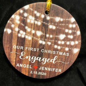 Our First Christmas Engaged Rustic Tree Lights Personalized Christmas ...