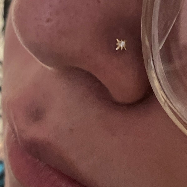 14k Solid Gold Sunburst Stud Earring Dainty Star Cartilage Stud Tiny Conch Stud Helix Stud ...