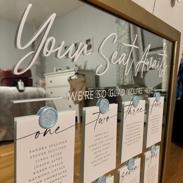 Seating Chart Title Wedding Decal, Mirror Wedding Seating Plan Header ...