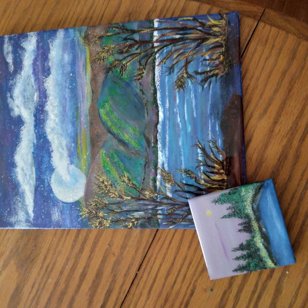 9 X12 in Painting, Acrylic Paint, Canvas Art, Lake View, Naturescape ...