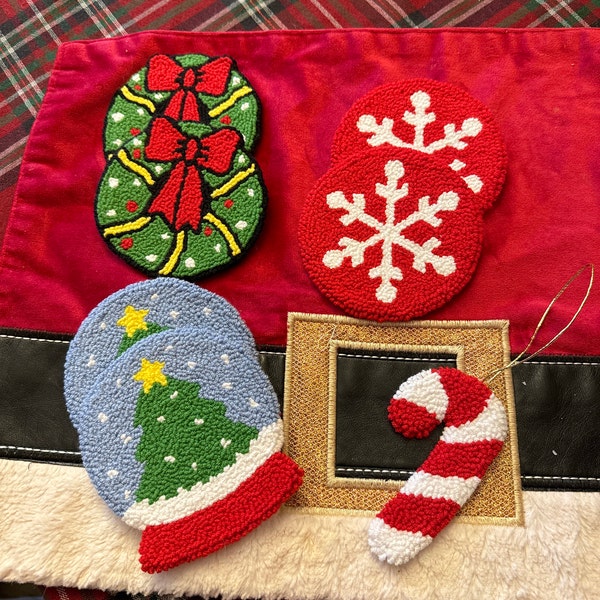 Handmade Christmas Coffee Coaster | Tufted Xmas Mug Rugs | Punch Needle ...