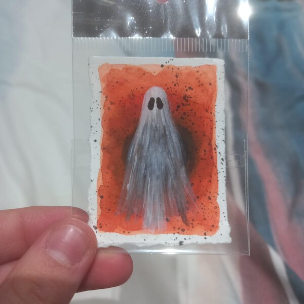 Ghost Pocket Hug, Handpainted Wooden Ghost With Red Heart, Spooky ...