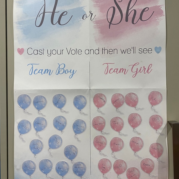 He or She? Gender Reveal Voting Sign Guessing Game Size, Large A2 Size ...
