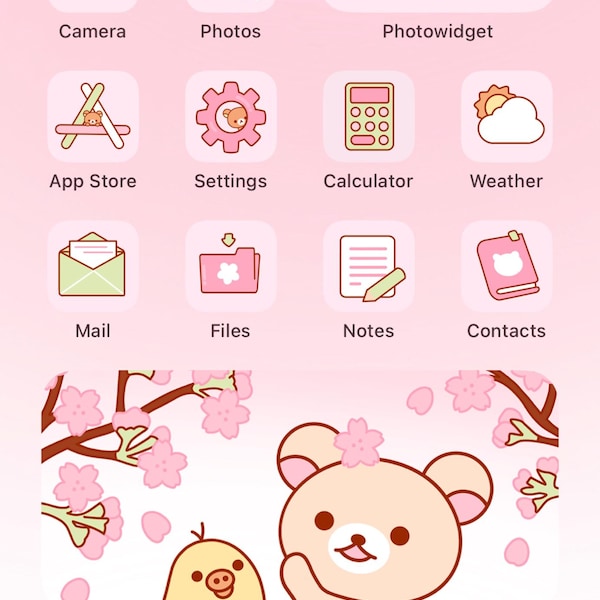 Sakura Kuma Icon Pack, Cute Icons, Pink Icon Set, Ios and Android App ...