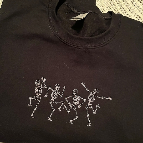 Dancing Skeleton Embroidered Sweatshirt – Cute Halloween Crewneck, Fall ...