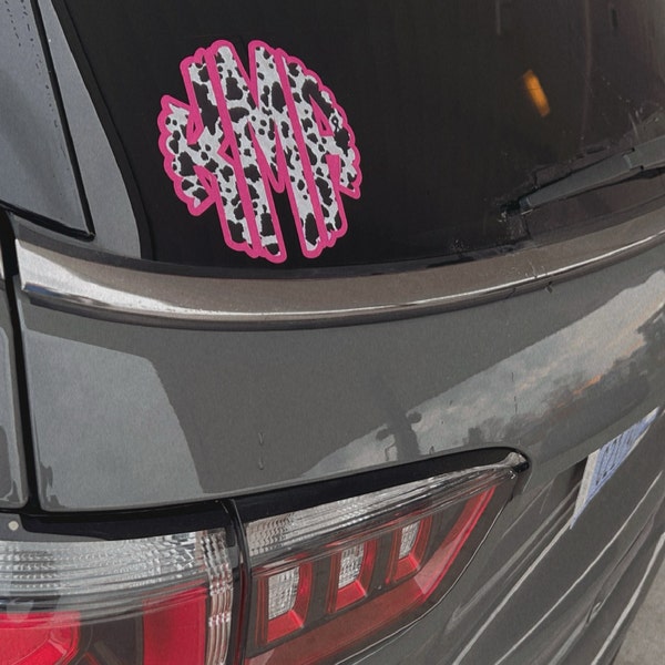Cow Print Offset Vinyl Initials Double Layer Monogram Decal Laptop/car ...