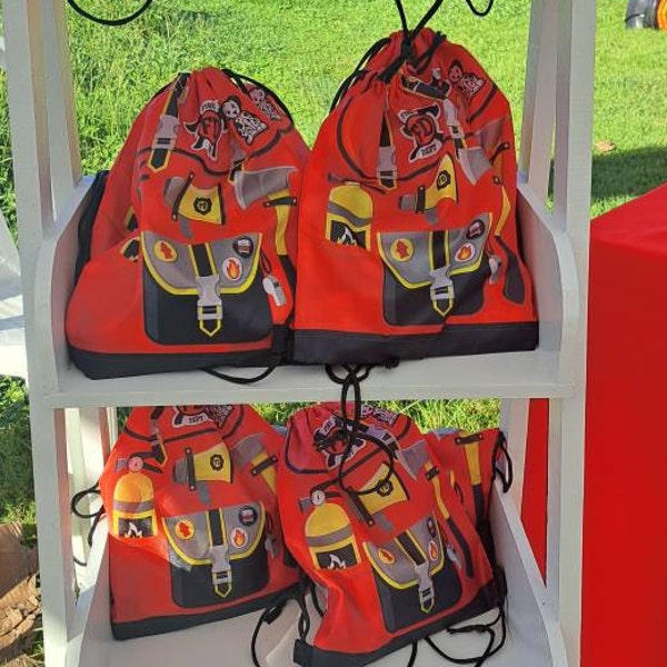 Firetruck Party Favor Bags: Firefighter Birthday Drawstring Backpacks ...