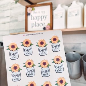 Sunflower Mason Jar Stickers, Happy Mail Sunflower Sticker, Small ...