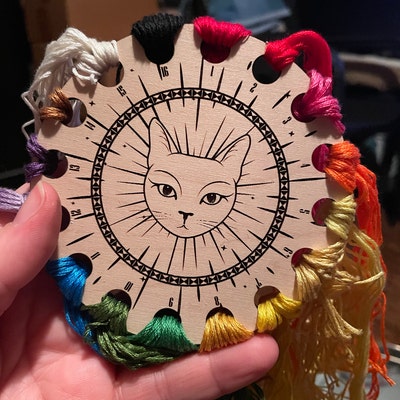 Witchy Cat Embroidery Floss Thread Storage Holder Witch Cat Face Black ...