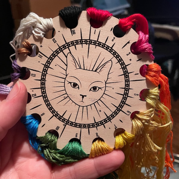 Witchy Cat Embroidery Floss Thread Storage Holder - Witch Cat Face ...