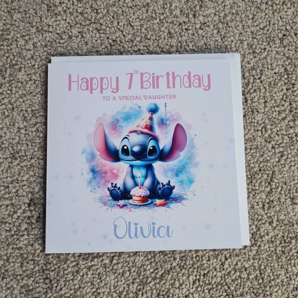 Stitch Birthday Card, Personalised Stitch, Happy Birthday Card Daughter ...