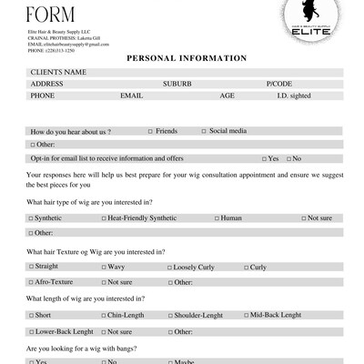 Editable and Printable Hair Color Consultation Form Template, Hair ...