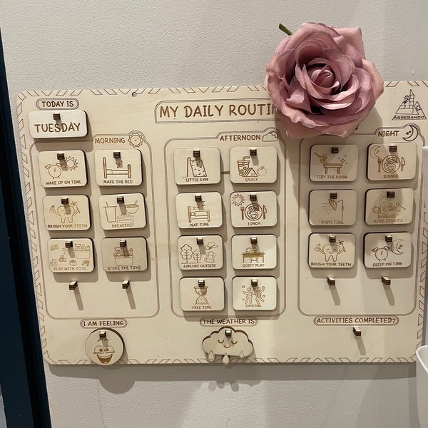 Wooden Daily Routine Board, My Daily Routine, Child's Routine, Task ...