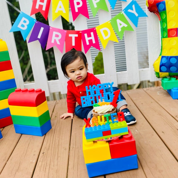 Mega Custom Brick Birthday Topper Cake Set, Personalized Happy Birthday ...