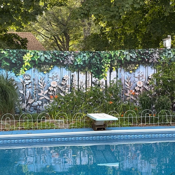 Floral Metal Sheet Effect Curtain Mural Tapestry Fence Panel or Balcony ...
