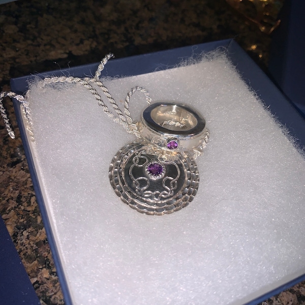 Skyrim Silver Garnet Ruby Necklace and Ring: Handmade Fine Silver Elder ...